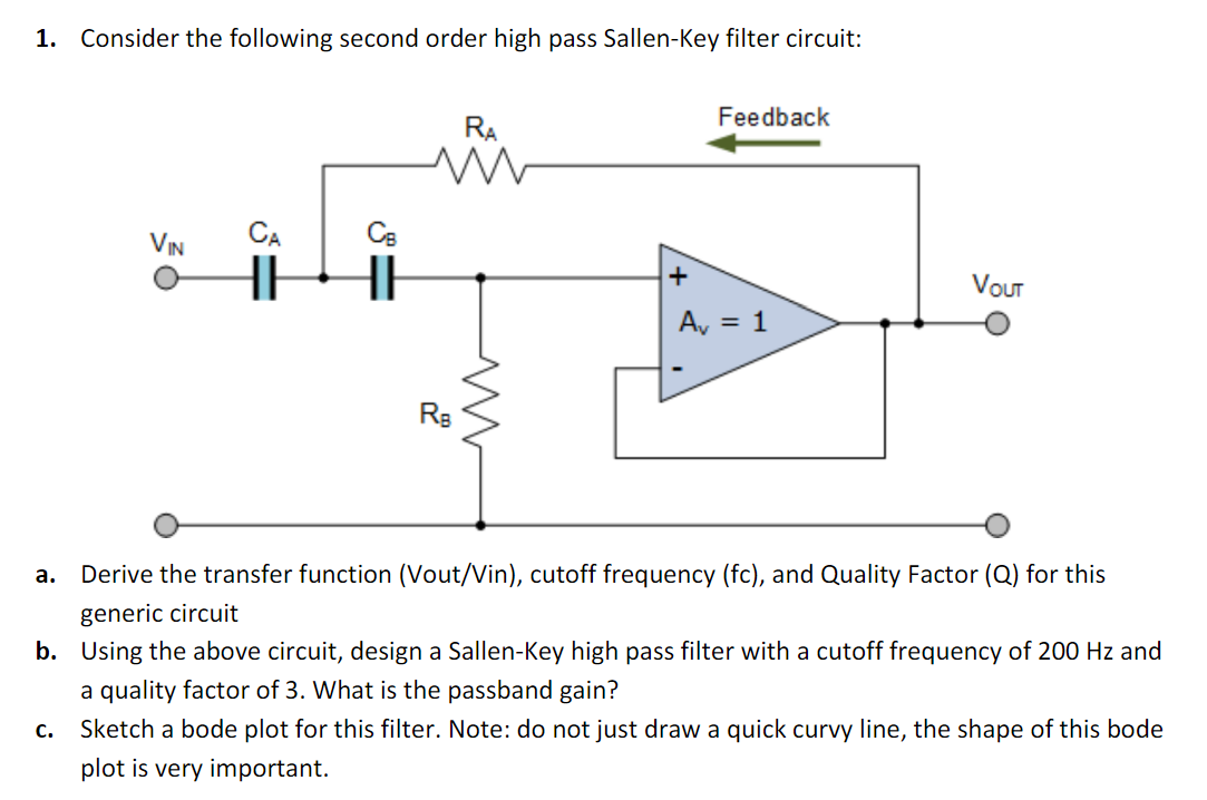 Solved 1. Consider the following second order high pass | Chegg.com