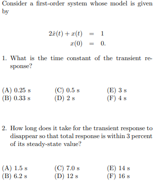 Solved Consider a first-order system whose model is given by | Chegg.com