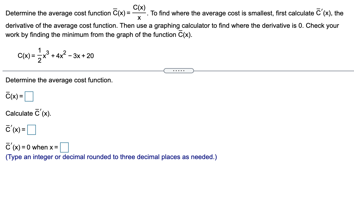 Solved X C(x) Determine the average cost function C(x) = To | Chegg.com