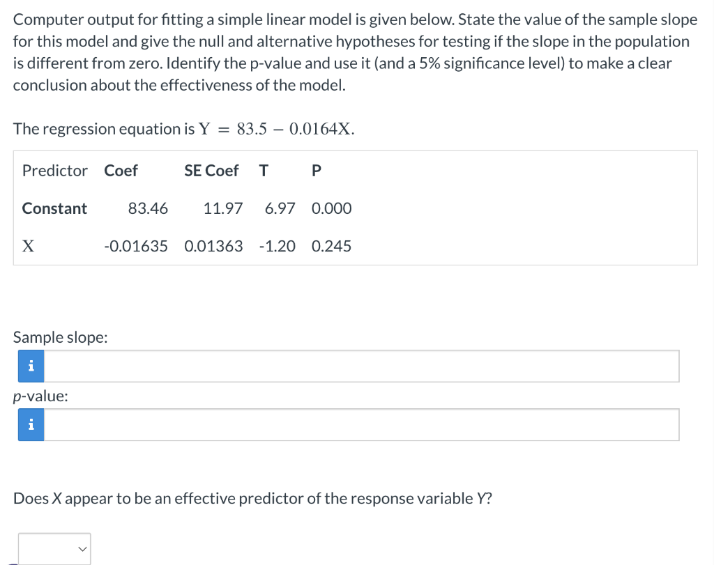 Solved Computer output for fitting a simple linear model is | Chegg.com