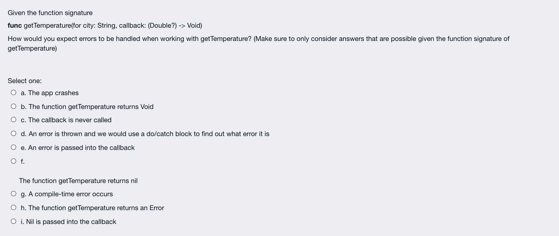 Solved Given the function signature func getTemperature(for | Chegg.com