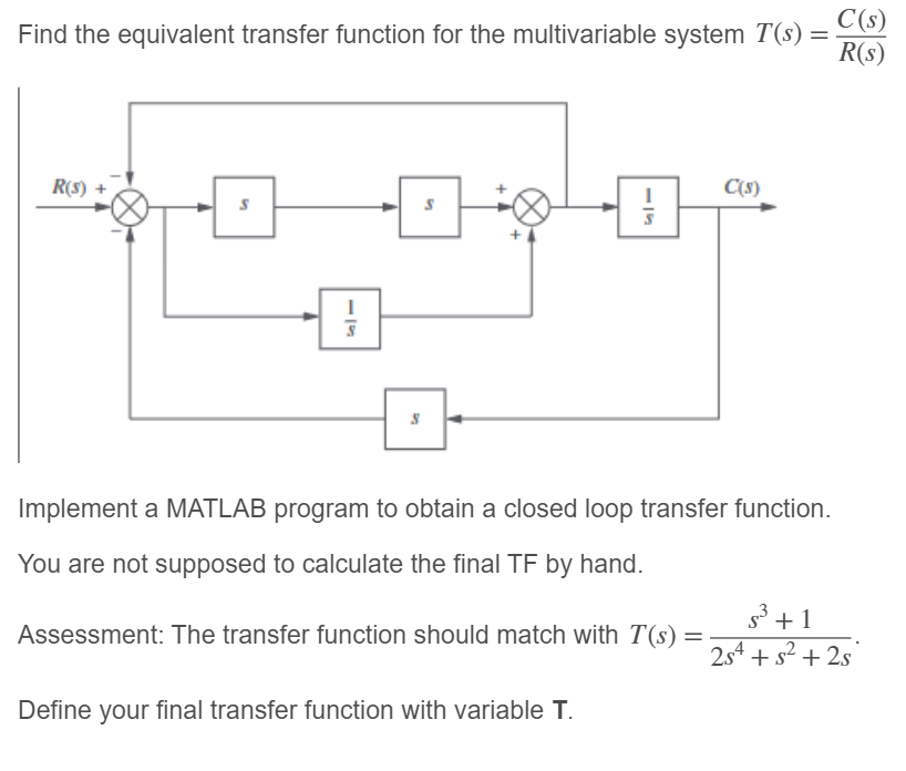 Solved Implement a MATLAB program to ﻿obtain a closed loop | Chegg.com