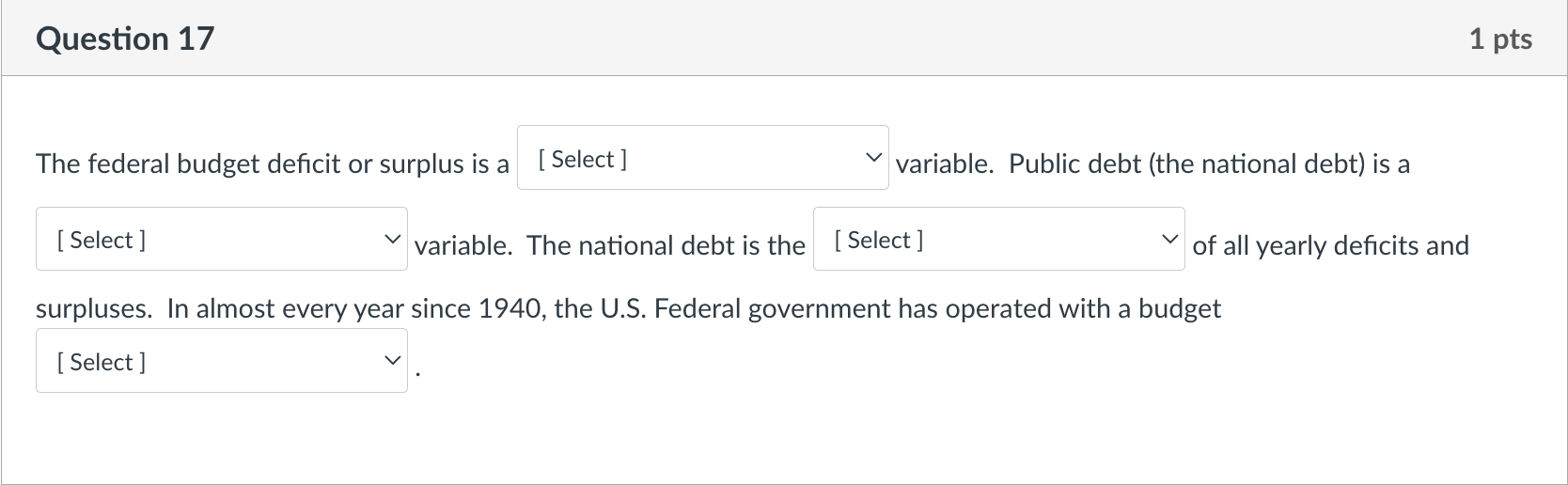 Solved The federal budget deficit or surplus is a variable. | Chegg.com