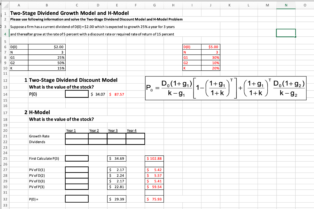 PLEASE GIVE EXCEL FORMULAS FOR BOXES IN BOLD. I HAVE | Chegg.com