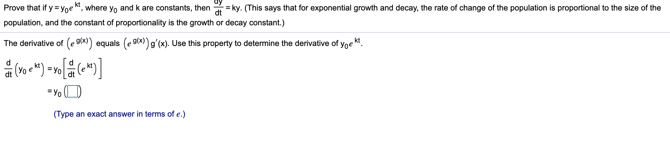 Solved Prove that if y=yoe kt, where yo and k are constants, | Chegg.com