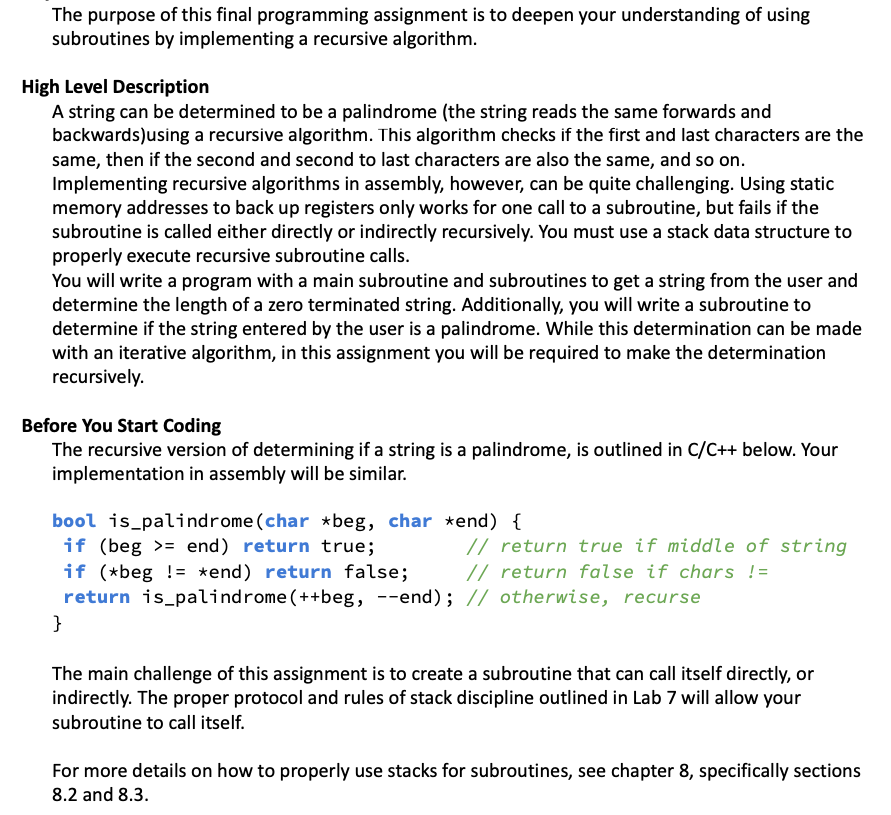 Solved The purpose of this final programming assignment is | Chegg.com