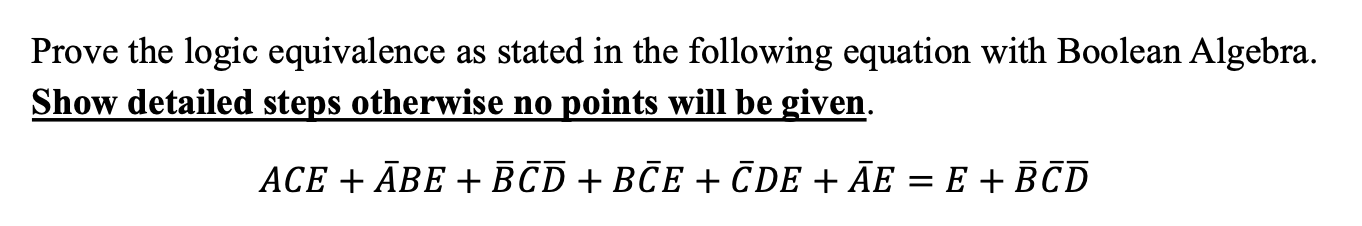 Solved Prove the logic equivalence as stated in the | Chegg.com