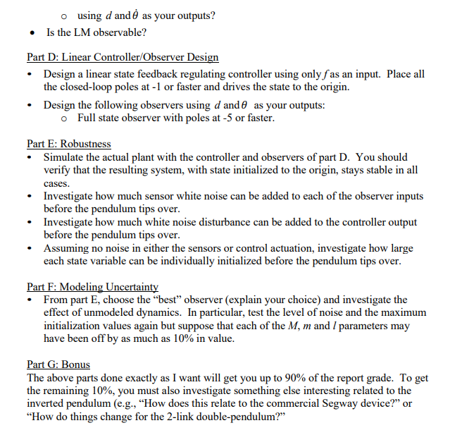 Solved Option 2: Inverted Pendulum on a Cart Consider the | Chegg.com