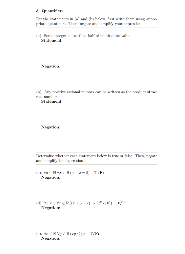 Solved 3. Quantifiers For the statements in (a) and (b) | Chegg.com
