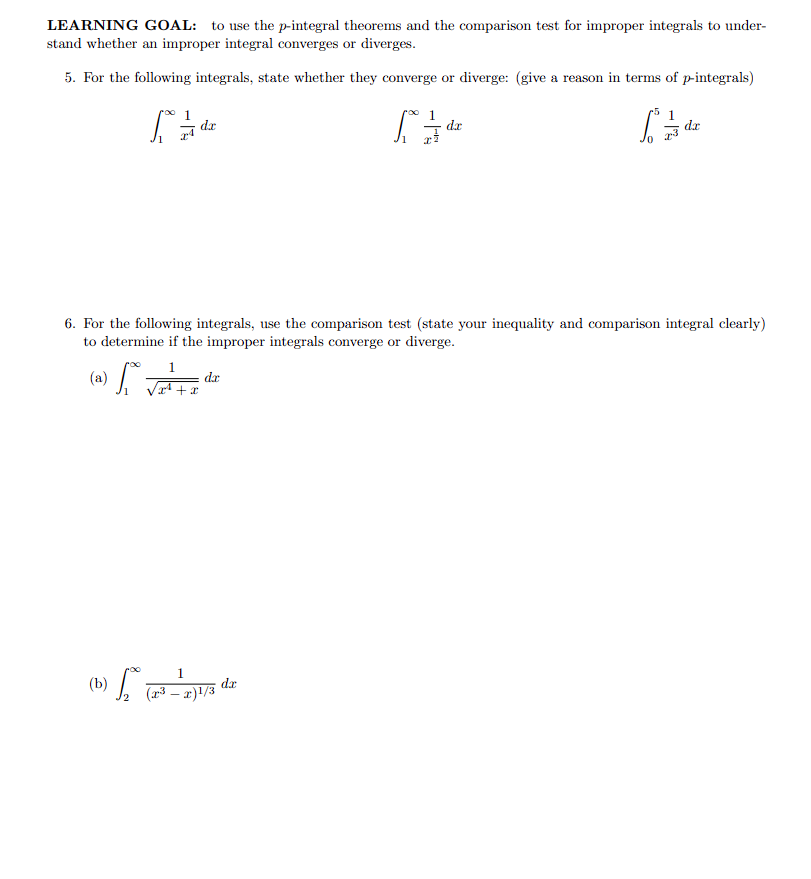 Solved LEARNING GOAL: to use the p-integral theorems and the | Chegg.com