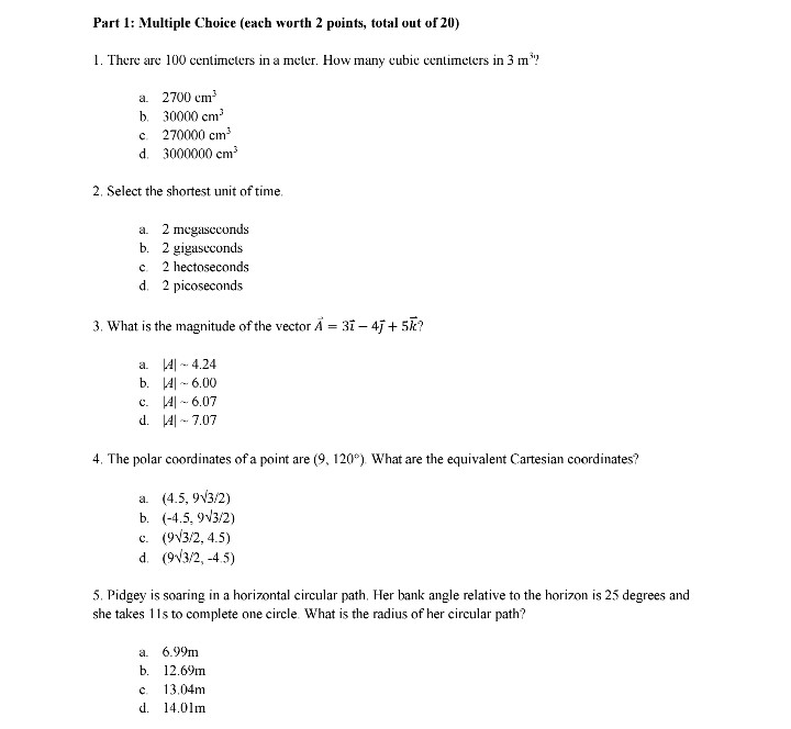 Solved Part 1: Multiple Choice (each worth 2 points, total | Chegg.com