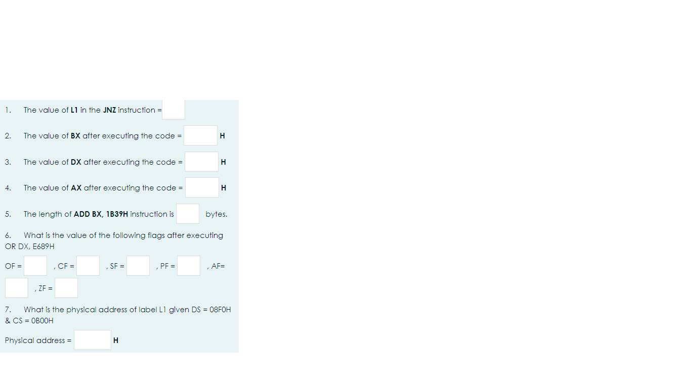 Solved For the following x86 assembly code, fill in the | Chegg.com
