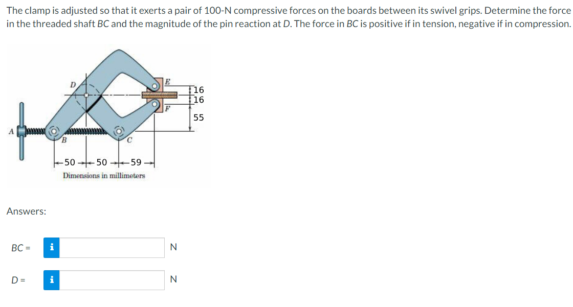 Solved The clamp is adjusted so that it exerts a pair of | Chegg.com