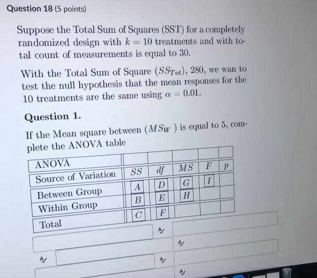 Solved Question 18 (5 points) Suppose the Total Sum of | Chegg.com
