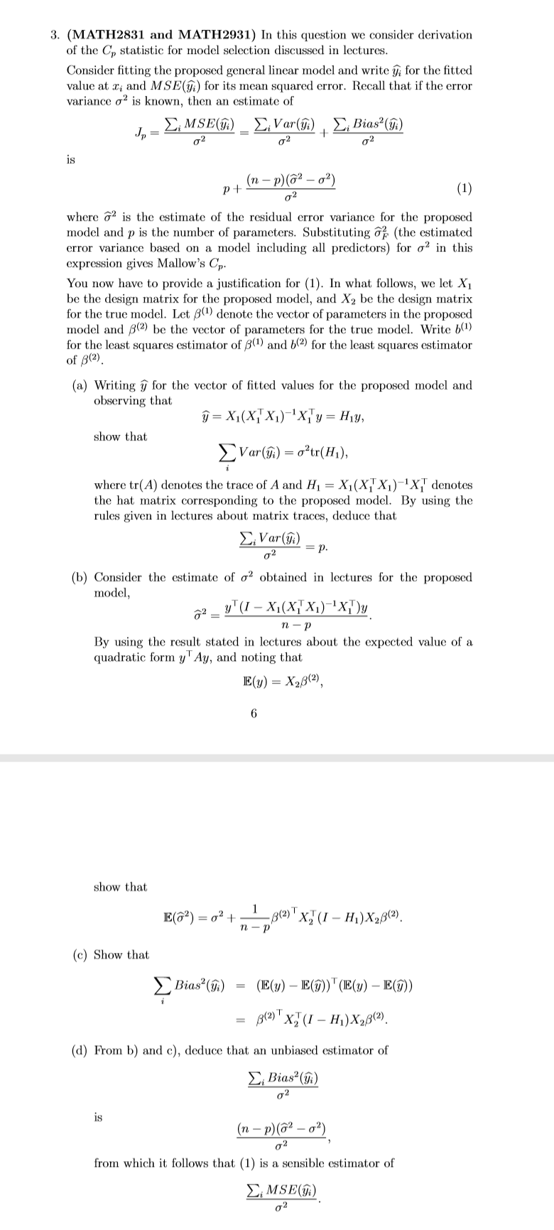 3. (MATH2831 and MATH2931) In this question we | Chegg.com