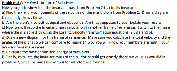 Problem 2 is used as a check for the invariant mass | Chegg.com