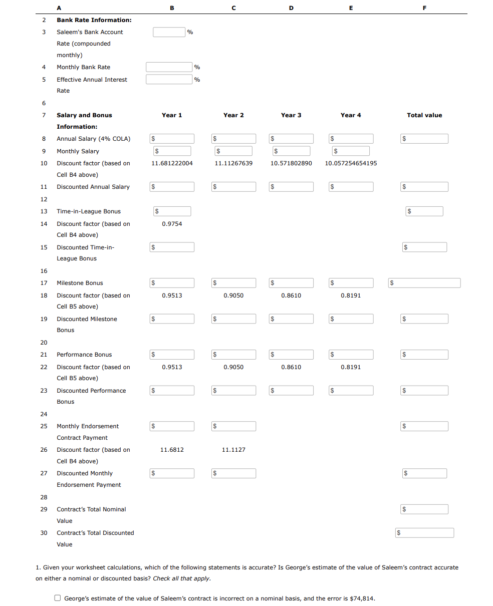 1. Given your worksheet calculations, which of the | Chegg.com