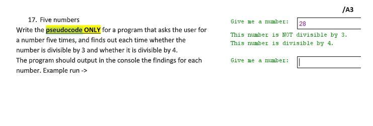 Solved 17 Five Numbers Write The Pseudocode Only For A 2533