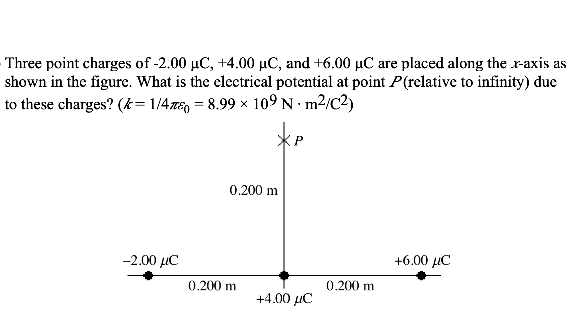 Solved Three point charges of −2.00μC,+4.00μC, and +6.00μC | Chegg.com