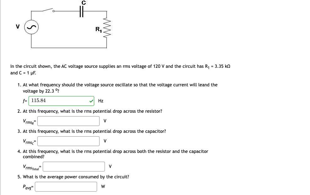 Solved In the circuit shown, the AC voltage source supplies | Chegg.com