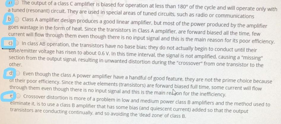 Solved The output of a class C amplifier is biased for | Chegg.com