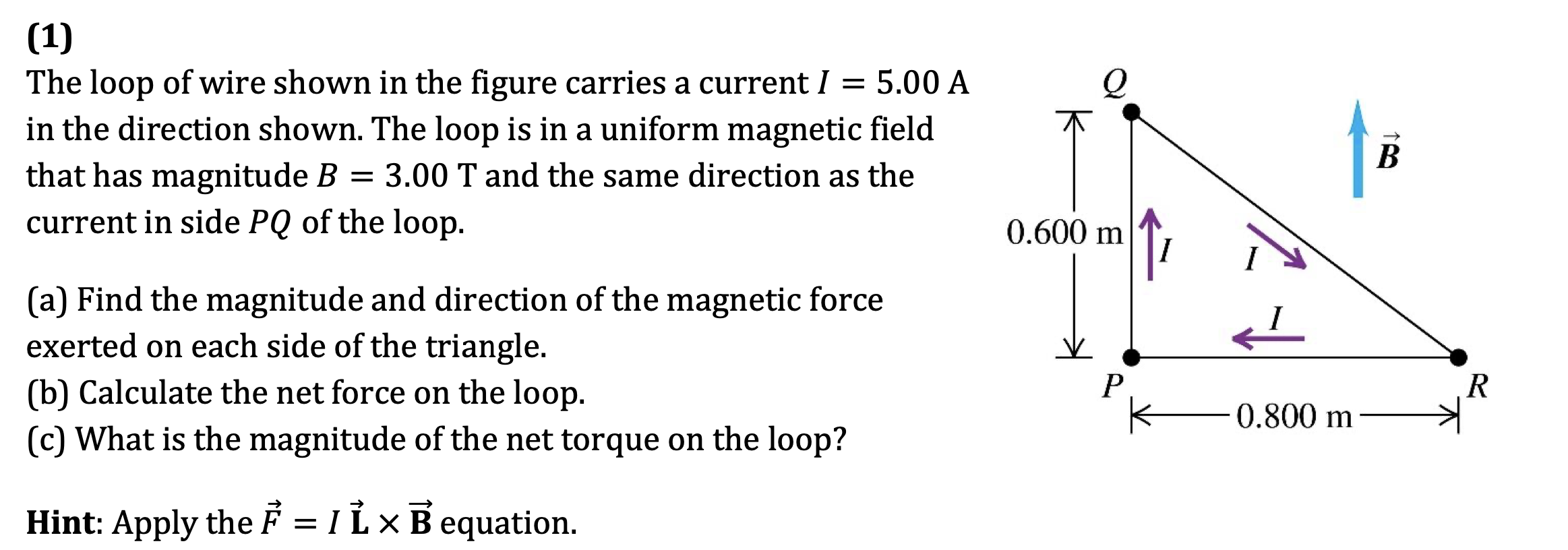 Solved (1) The loop of wire shown in the figure carries a | Chegg.com