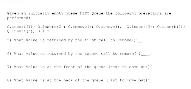 Solved Given an initially empty queue FIFO Queue the | Chegg.com