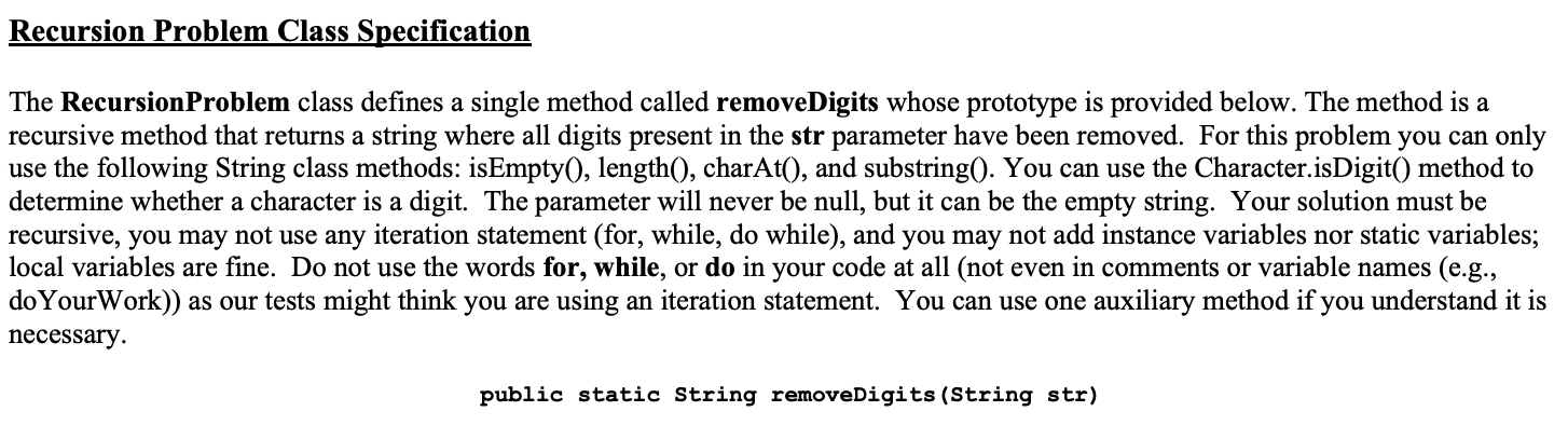 Solved Recursion Problem Class Specification The Recursion 9653