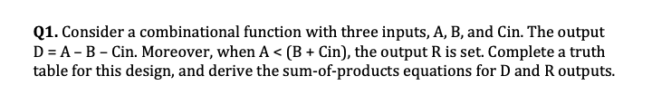 Solved Q1 Consider A Combinational Function With Three 1203