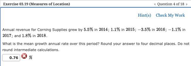 Solved Exercise 03 19 Measures Of Location Question 4 Of