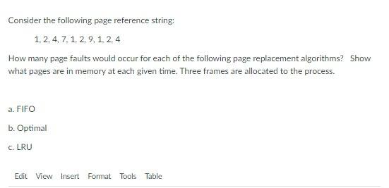 Solved Consider the following page reference string: | Chegg.com