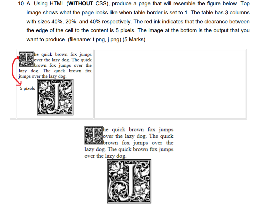 Solved 10 A Using HTML WITHOUT CSS Produce A Page That Chegg