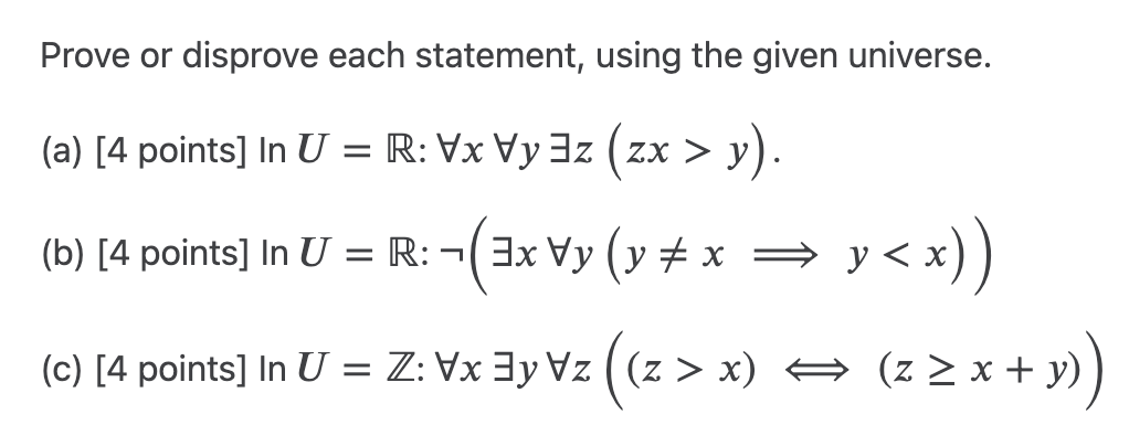 Solved Prove or disprove each statement, using the given | Chegg.com