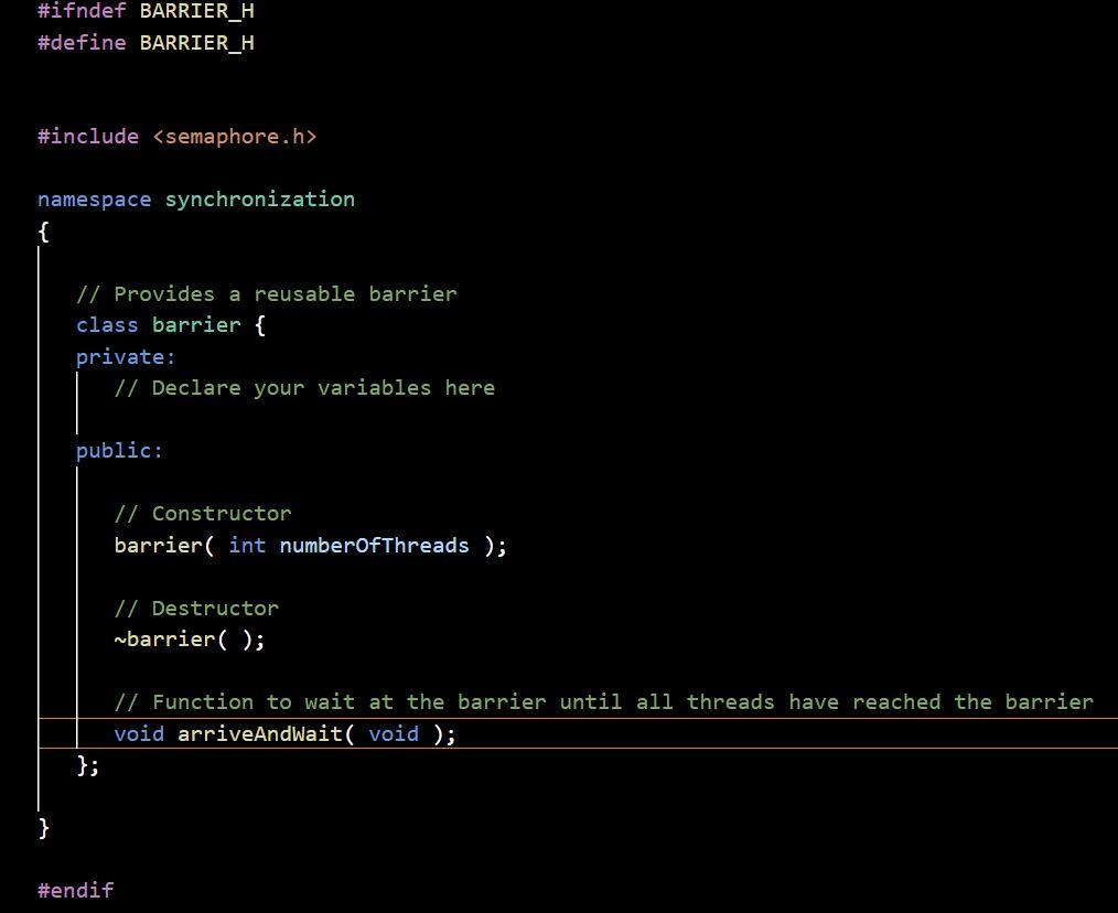 Solved FILL IN BARRIER.H AND BARRIER.CPP AS WELL AS INCLUDE | Chegg.com