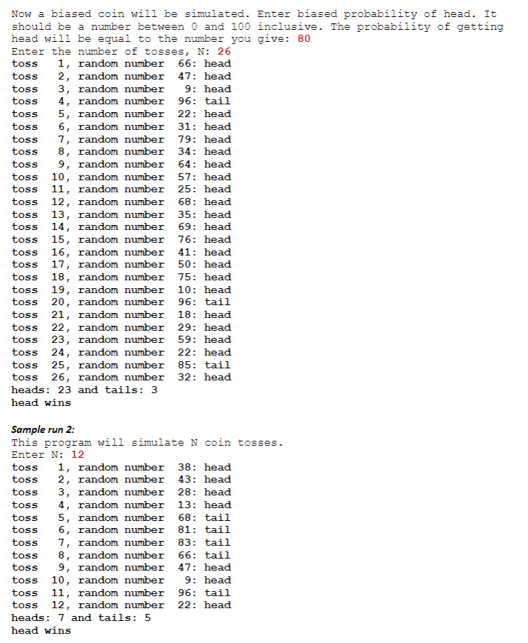 Solved Task 3 (35 pts) - coin toss: loop, random numbers, | Chegg.com