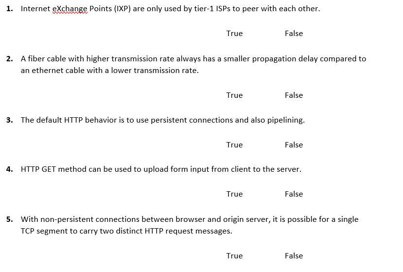 Computer Networking True or False, (optional: provide | Chegg.com