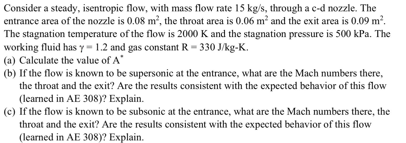 Consider a steady, isentropic flow, with mass flow | Chegg.com