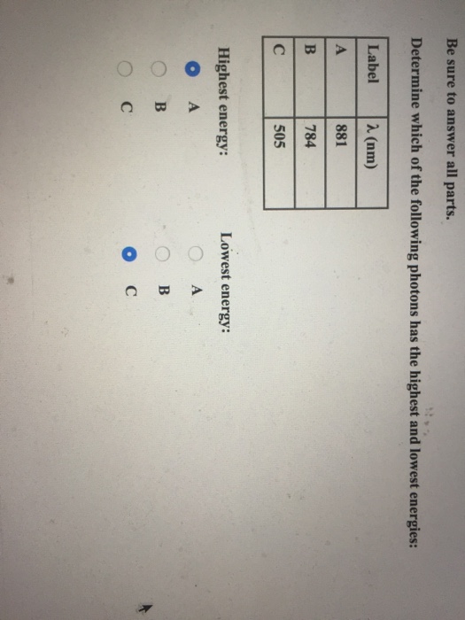 Solved Determine which of the following photons has the | Chegg.com
