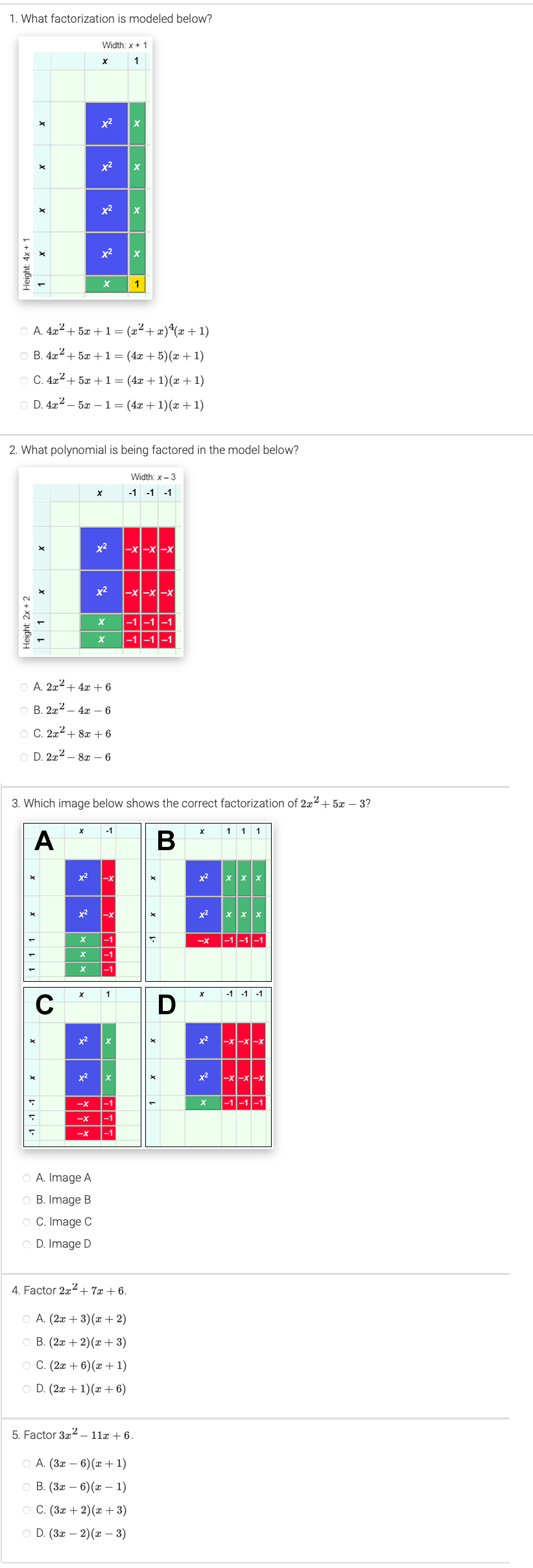 Solved 1. What factorization is modeled below? A. | Chegg.com