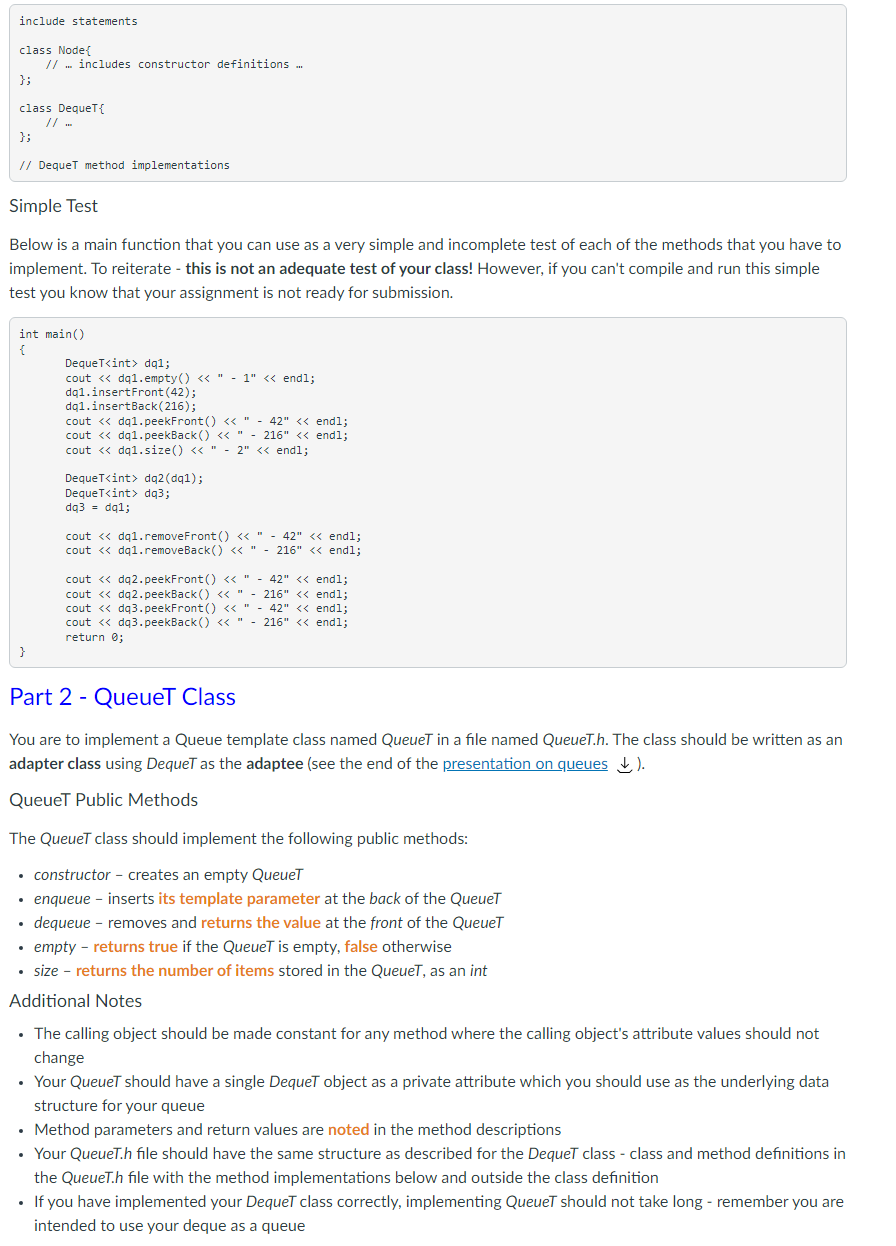 Solved Deque Description A deque (pronounced deck) is a | Chegg.com