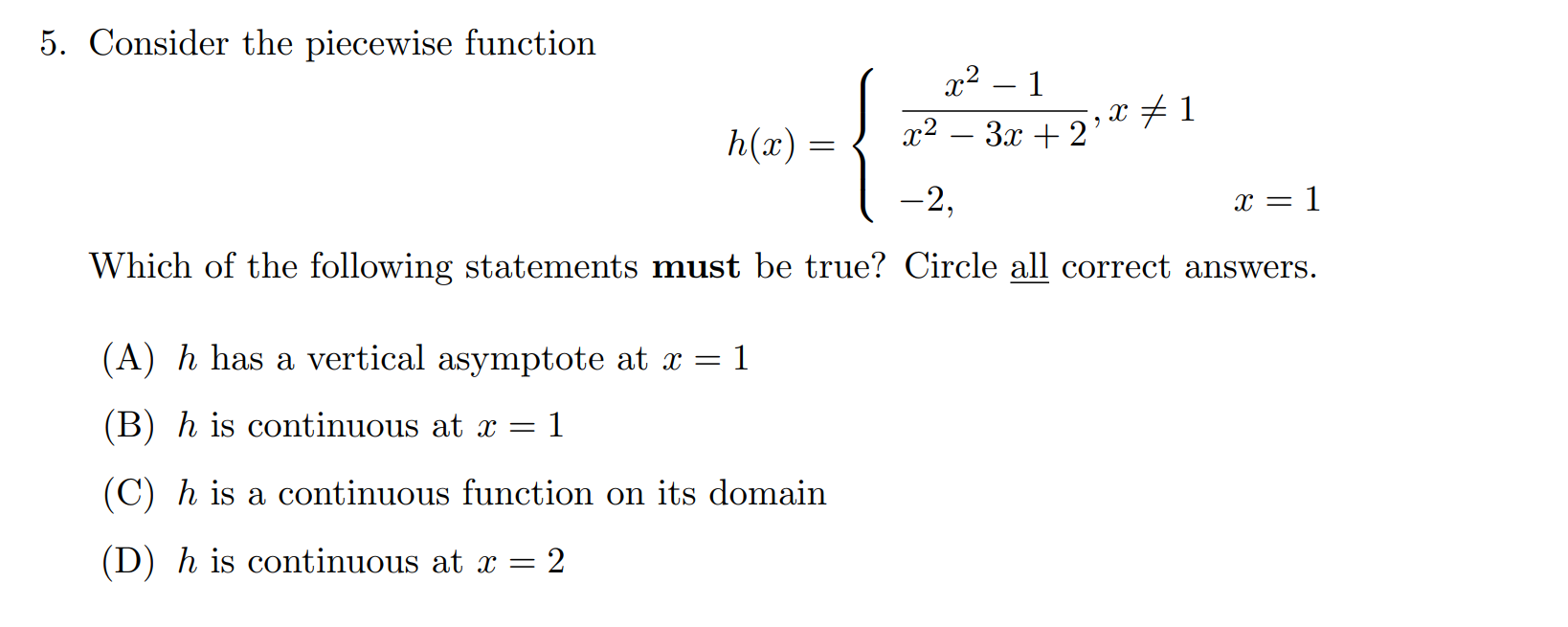 Solved 5. Consider the piecewise function | Chegg.com