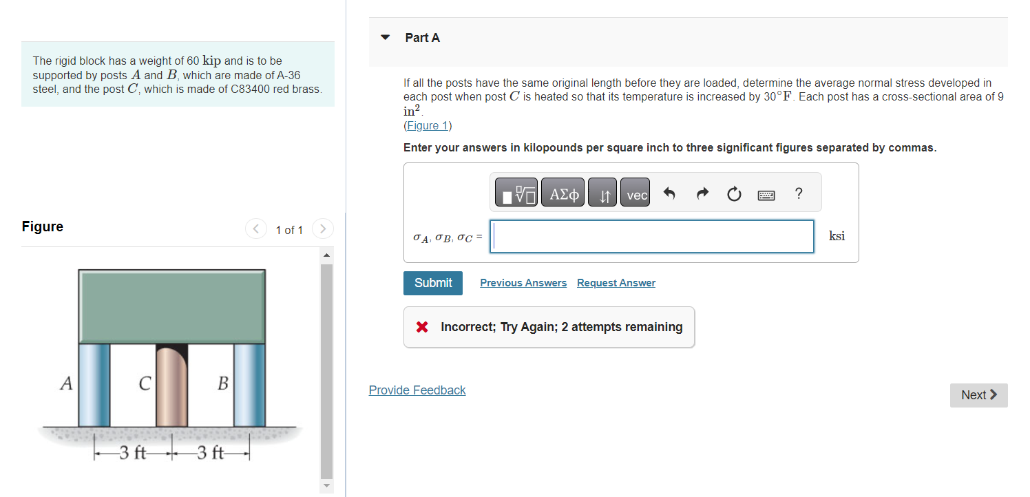 Solved The rigid block has a weight of 60kip and is to be | Chegg.com