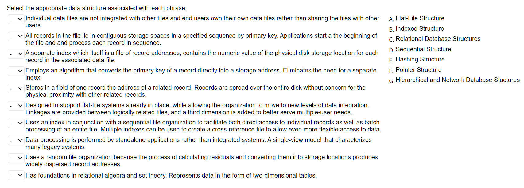 Solved Select the appropriate data structure associated with | Chegg.com
