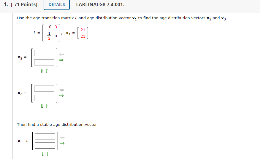 Solved 1. [-/1 Points] DETAILS LARLINALG8 7.4.001. Use the | Chegg.com