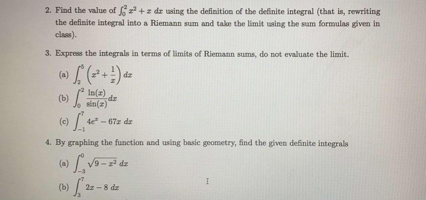 Solved 2. Find the value of for? + + dt using the definition | Chegg.com