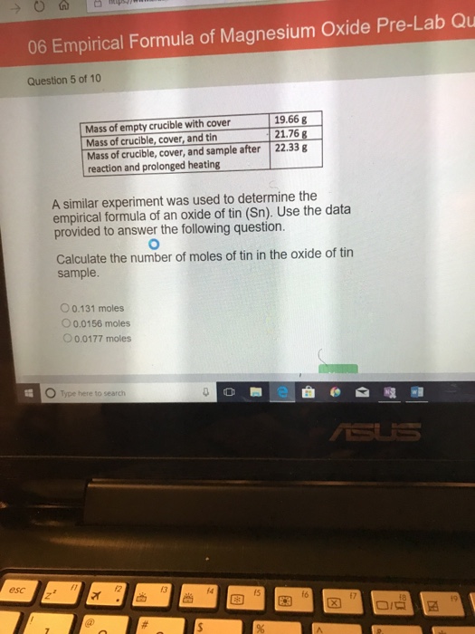 Solved 06 Empirical Formula of Magnesium Oxide Pre-Lab Qu | Chegg.com