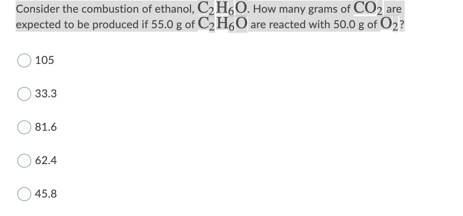 Solved Consider the combustion of ethanol, C2H5O. How many | Chegg.com