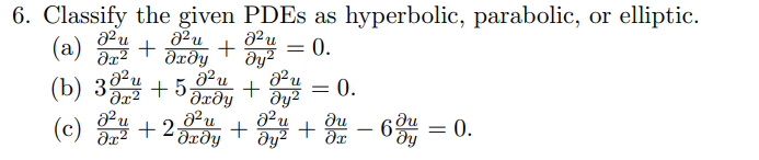 Solved 6. Classify the given PDEs as hyperbolic, parabolic, | Chegg.com