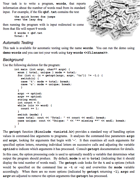 Solved Your task is to write a program, words, that reports | Chegg.com