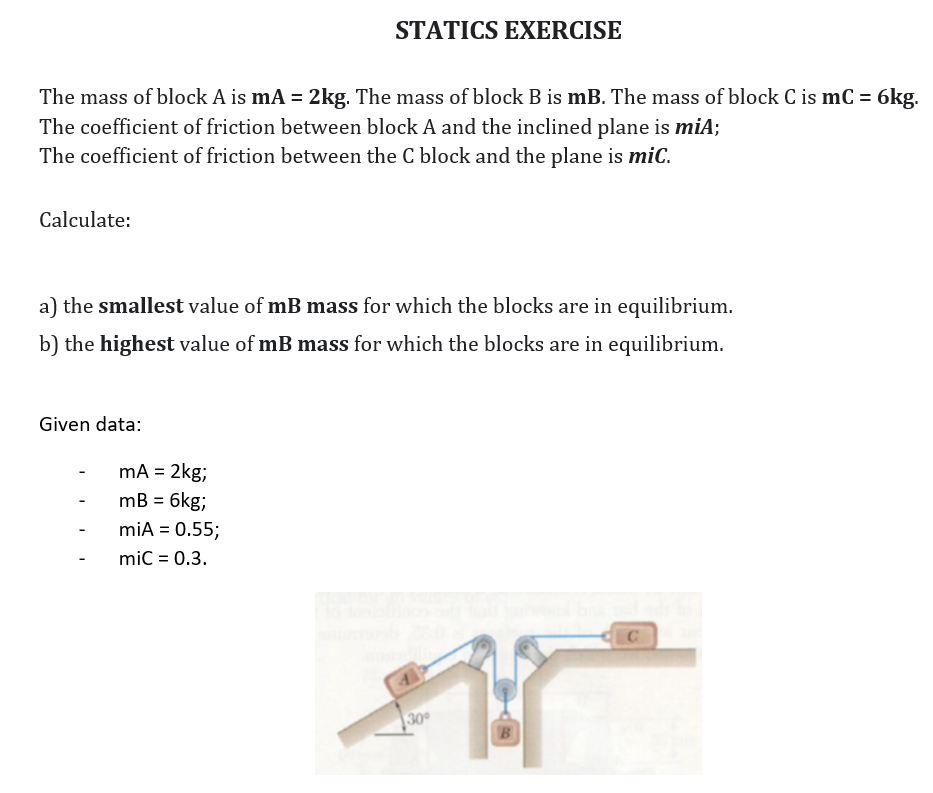 Solved STATICS EXERCISE The mass of block A is mA = 2kg. The | Chegg.com